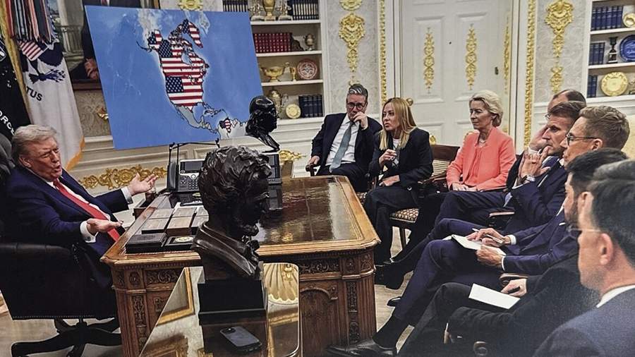 Trump showed photos of Canada, Greenland and Venezuela marked with the ...